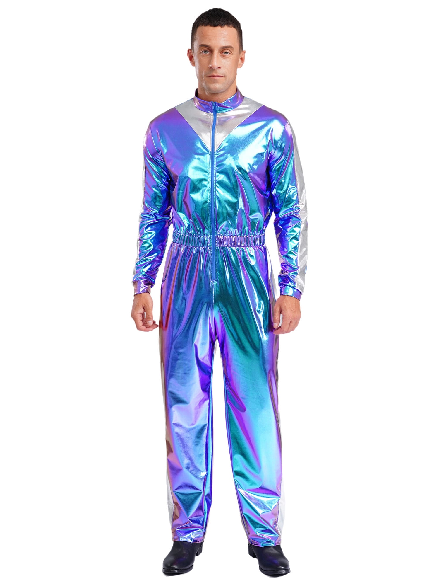 YiZYiF Mens Shiny Long Sleeve Elastic Waist Jumpsuit for Outer Space ...