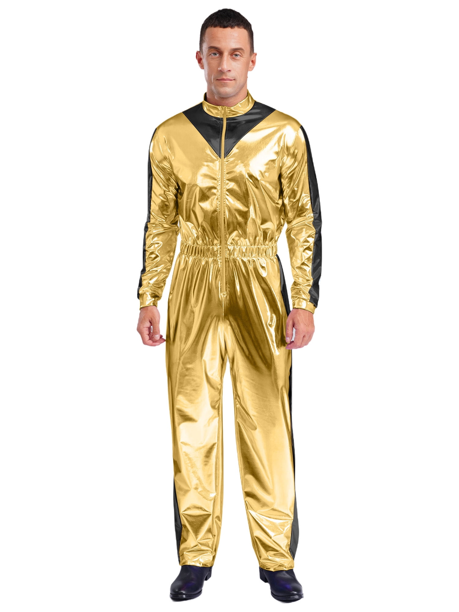 YiZYiF Mens Shiny Long Sleeve Elastic Waist Jumpsuit for Outer Space ...
