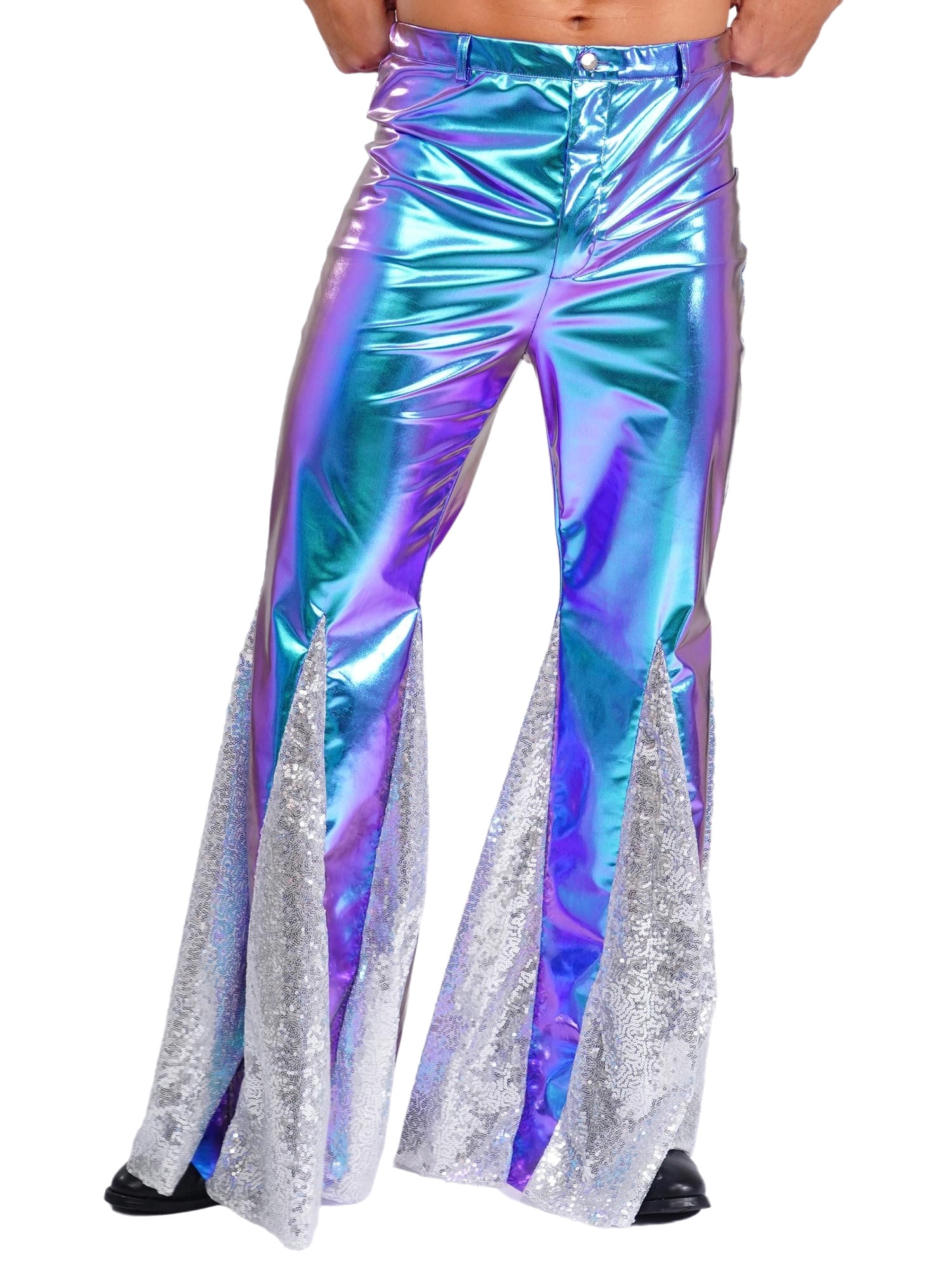 YiZYiF Mens Shiny Metallic 70s Disco Pants Hippie Costume Sequins ...