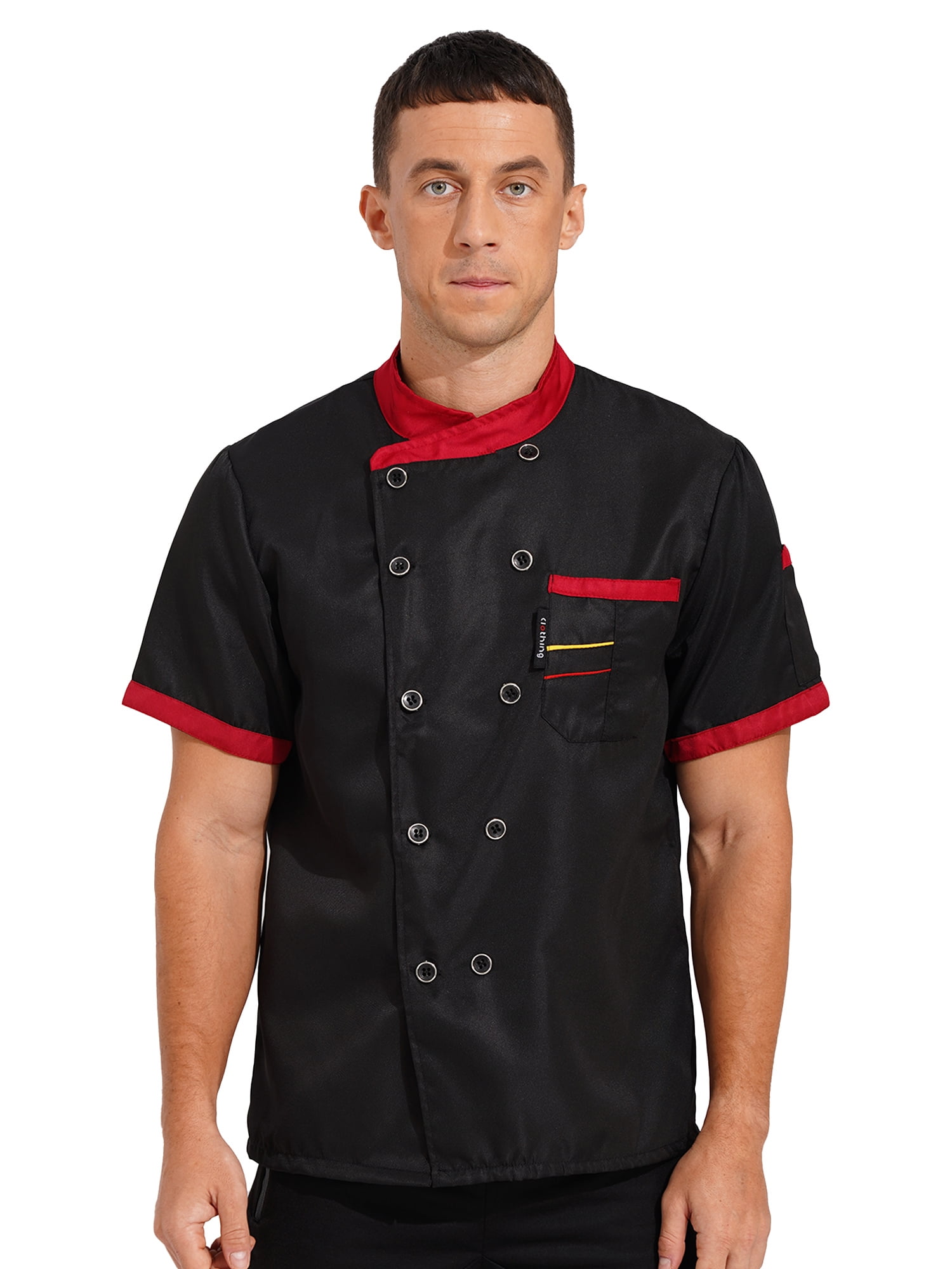 YiZYiF Mens Short Sleeve Chef Coat Bakery Jacket Double-Breasted ...