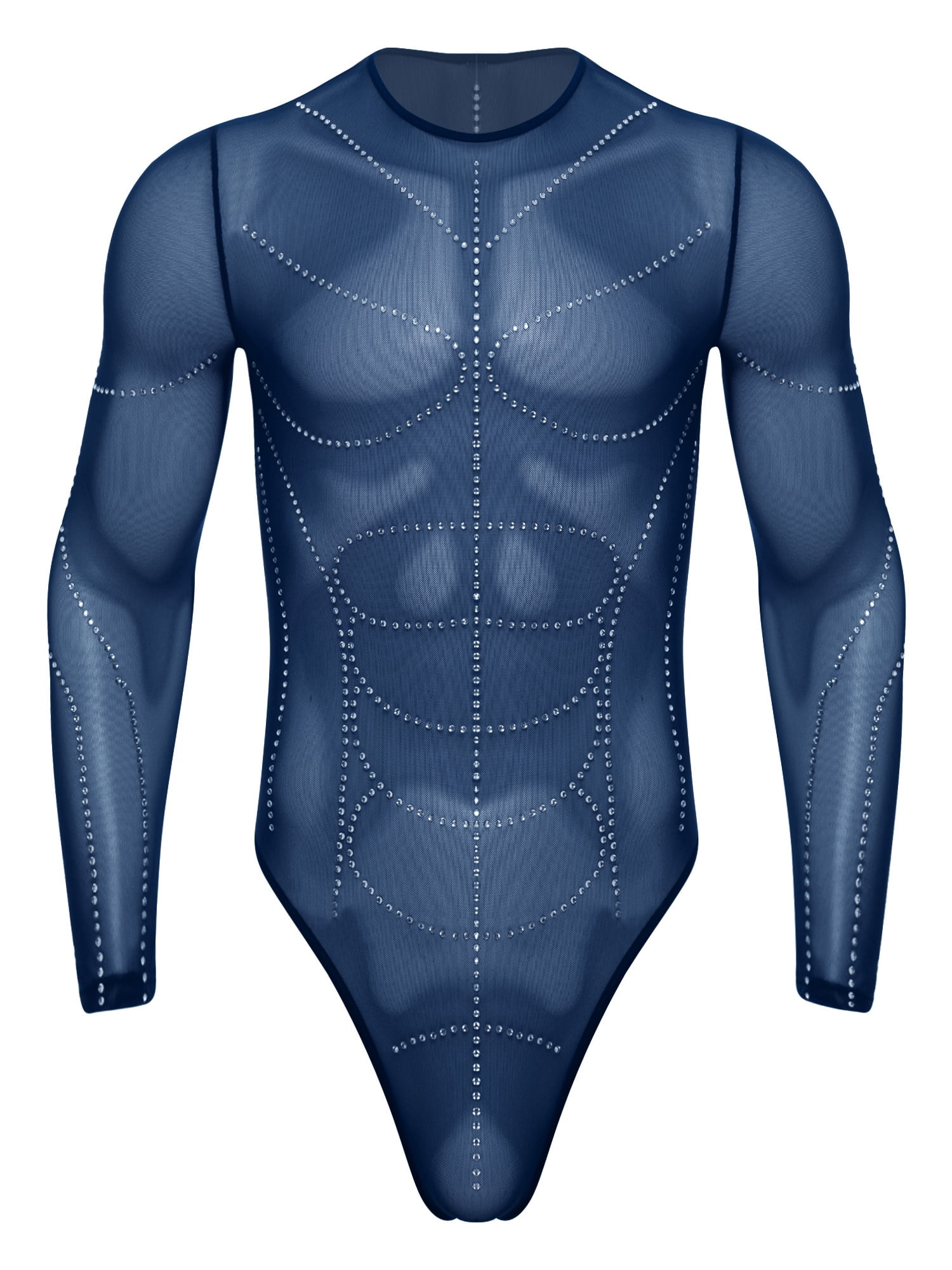 YiZYiF Mens Ultra-thin Sheer Mesh Bodysuit Long Sleeve Shaping Muscle ...