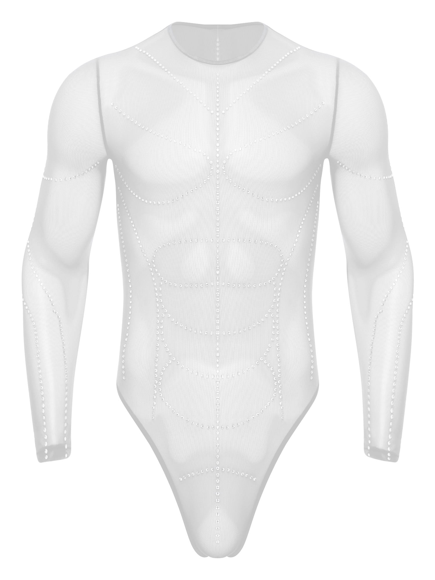 YiZYiF Mens Ultra-thin Sheer Mesh Bodysuit Long Sleeve Shaping Muscle ...