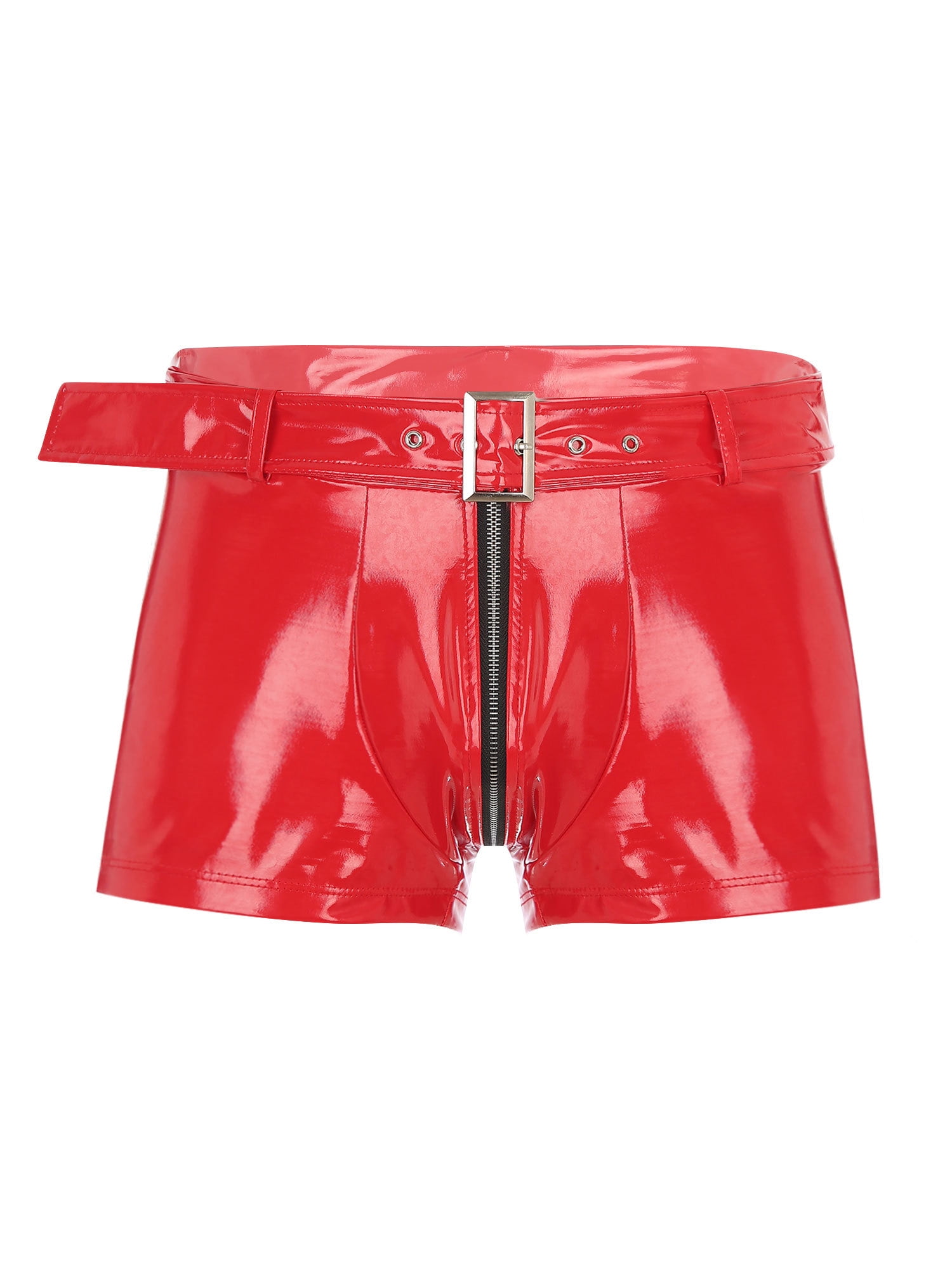 Yizyif Mens Wet Look Boxer Shorts Double End Zip Openable Crotch
