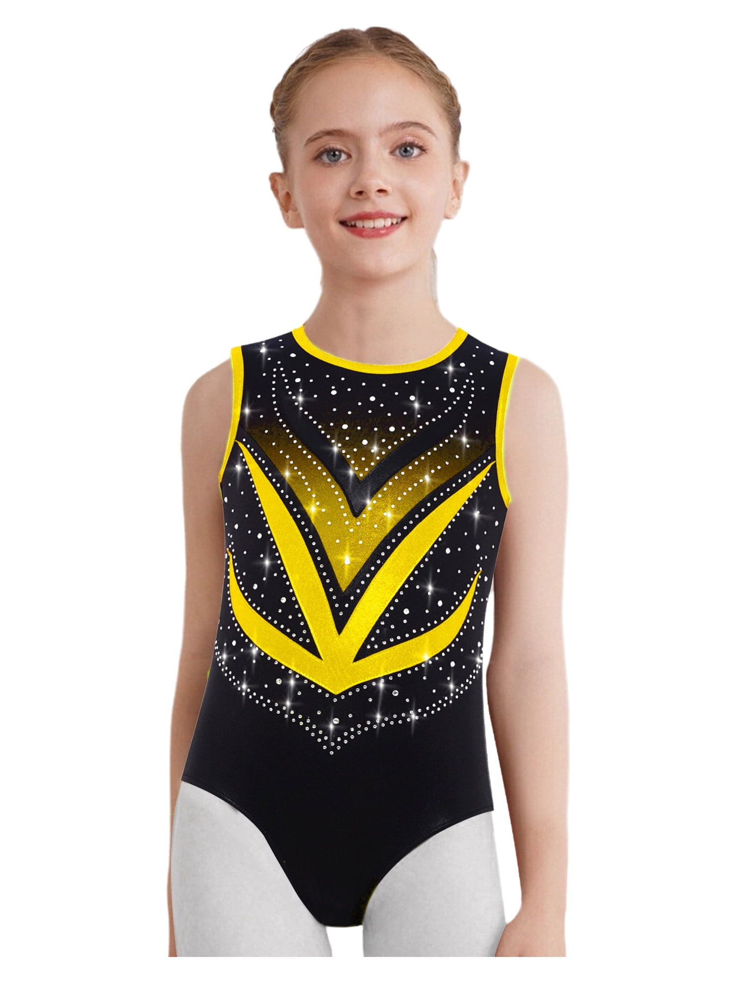 YiZYiF Sleeveless Fancy Unitards for Girls Crisscross Back Gymnastic ...