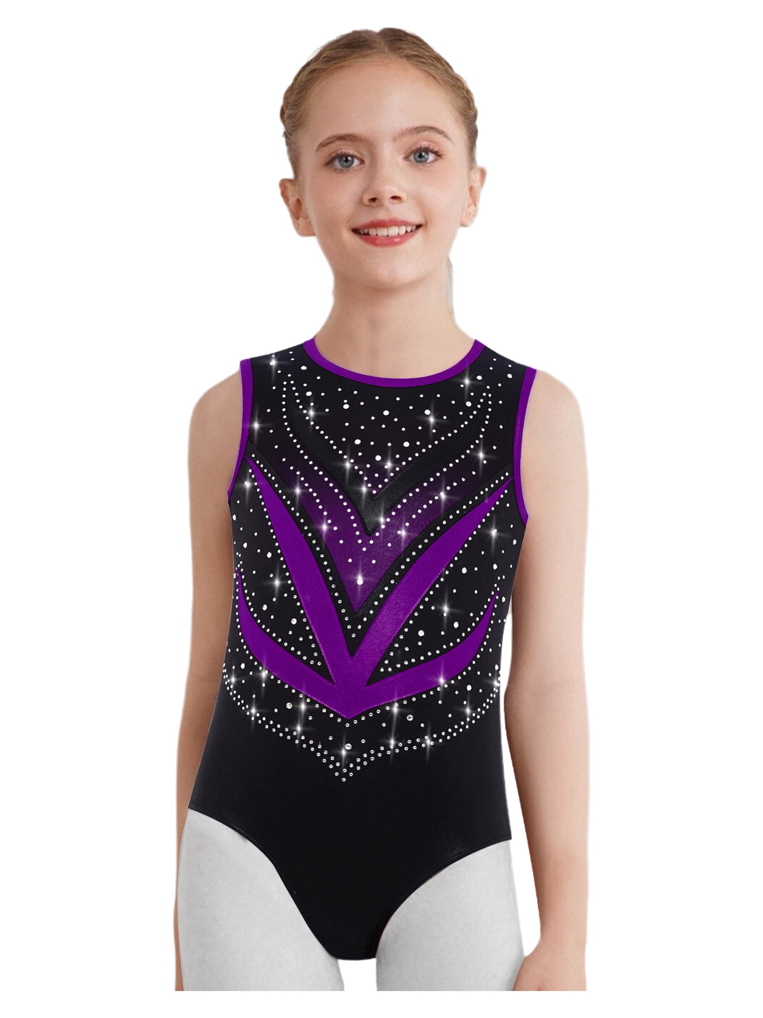 YiZYiF Sleeveless Fancy Unitards for Girls Crisscross Back Gymnastic ...
