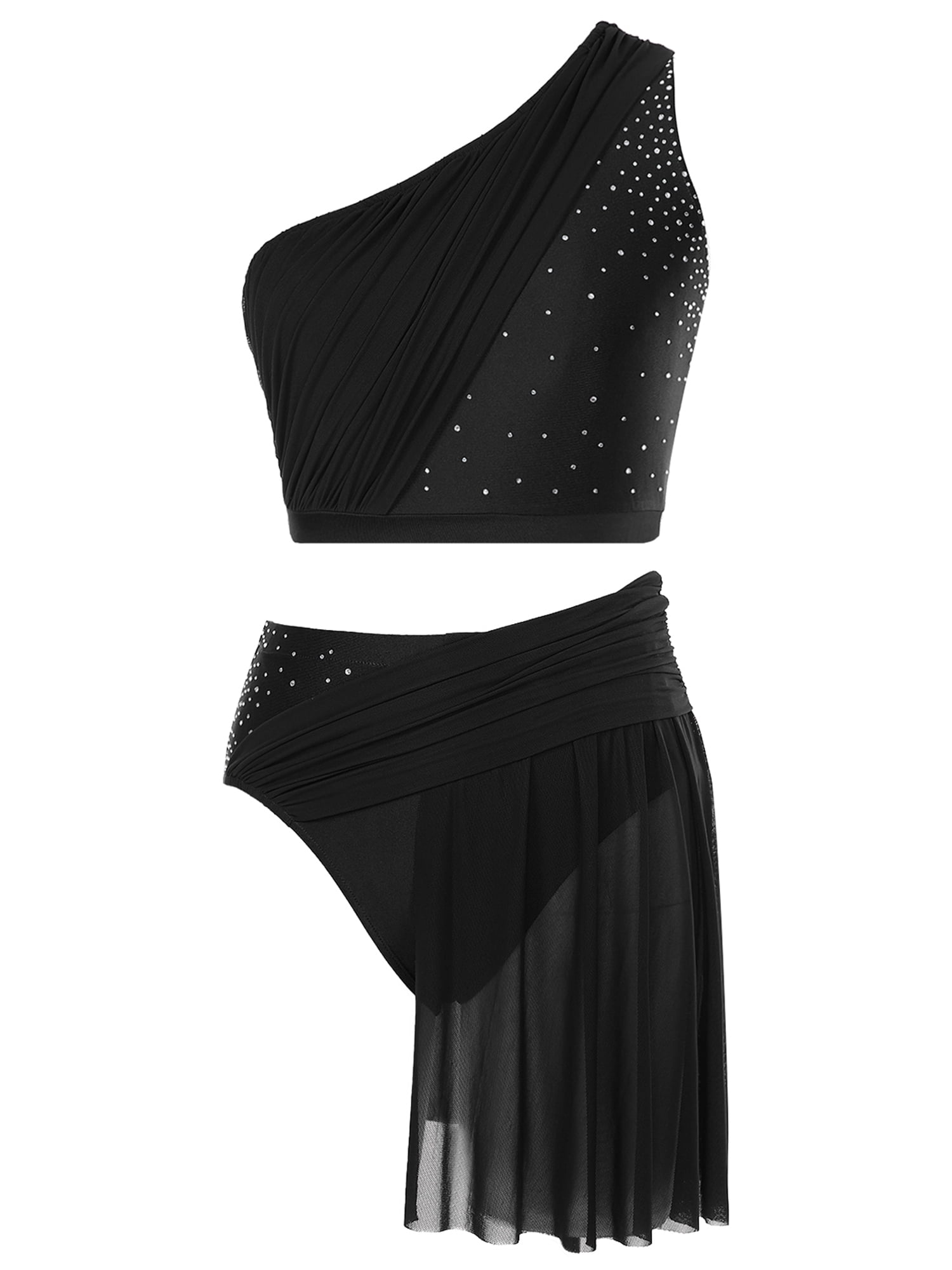 YiZYiF Women 2 Piece Lyrical Dance Costumes Rhinestones Crop Top with ...