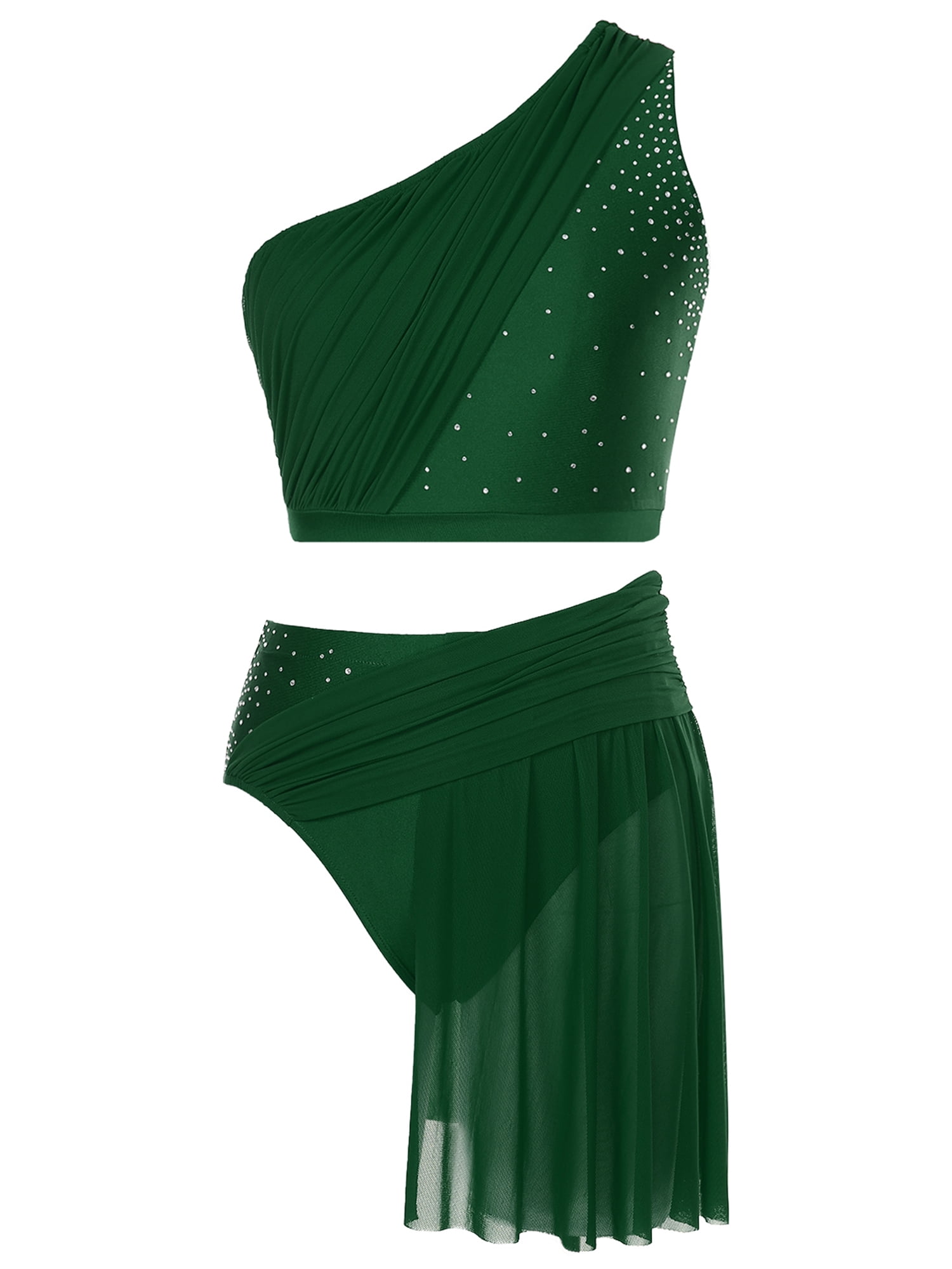 YiZYiF Women 2 Piece Lyrical Dance Costumes Rhinestones Crop Top with ...