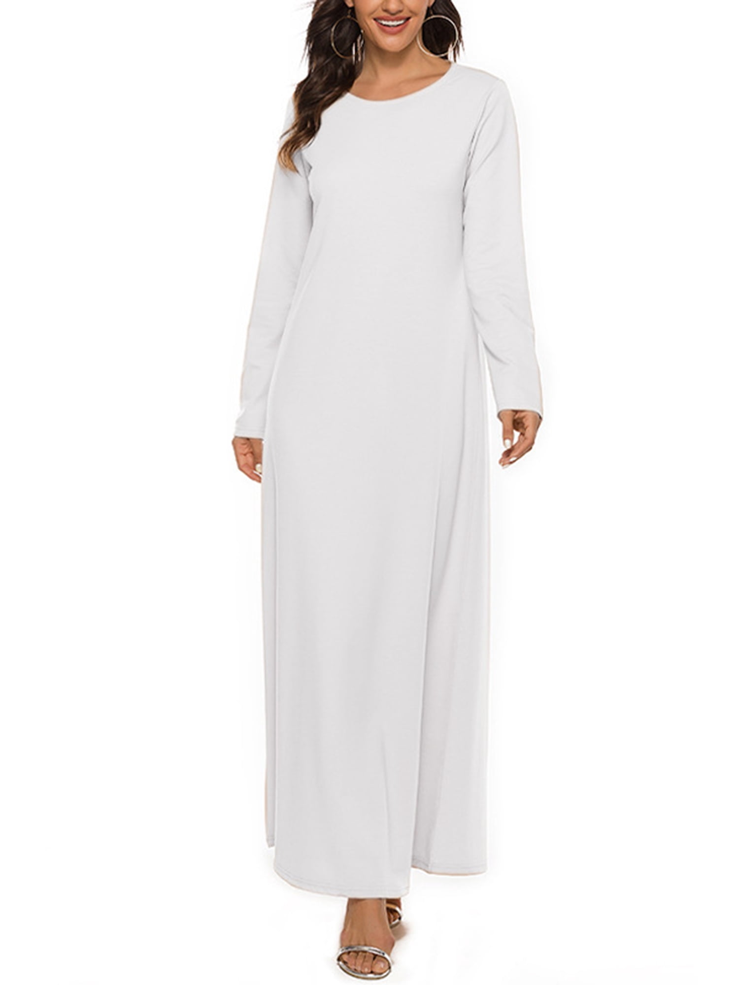 YiZYiF Women Basic Muslim Maxi Dress Long Sleeve Islamic Dubai Arabia ...