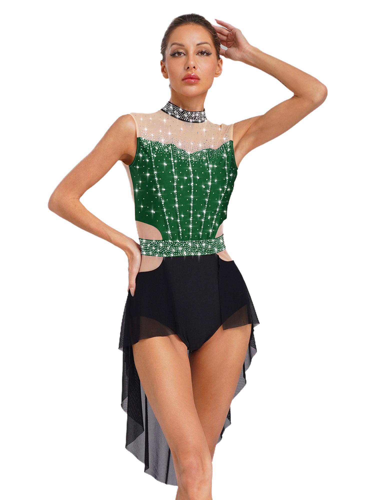 YiZYiF Women Glittery Rhinestone Modern Lyrical Dance Costume Flowy ...