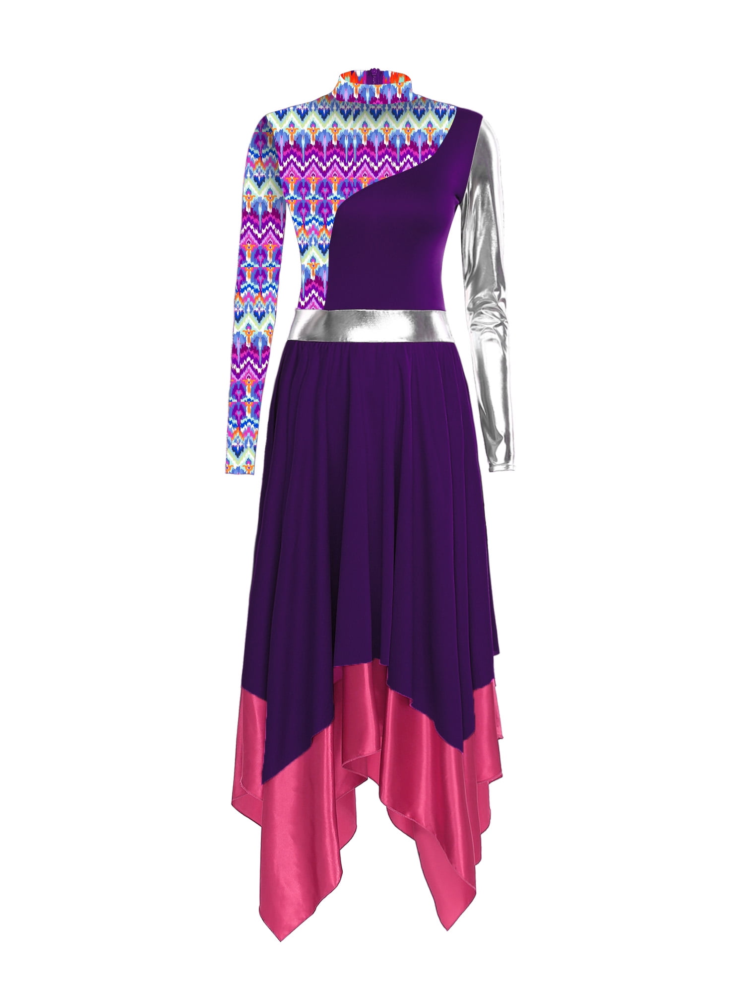 YiZYiF Women Metallic Liturgical Praise Dance Dress Long Sleeve ...