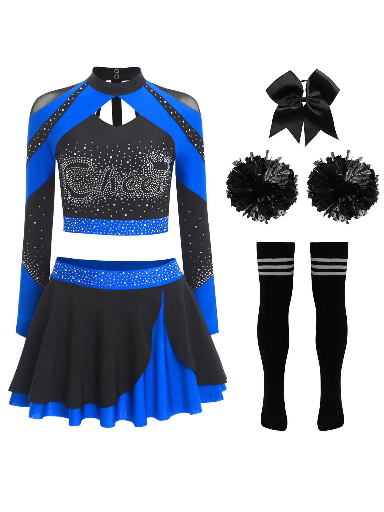 YiZYiF Women's Cheerleading Uniform Set Long Sleeve Dance Crop Top with ...