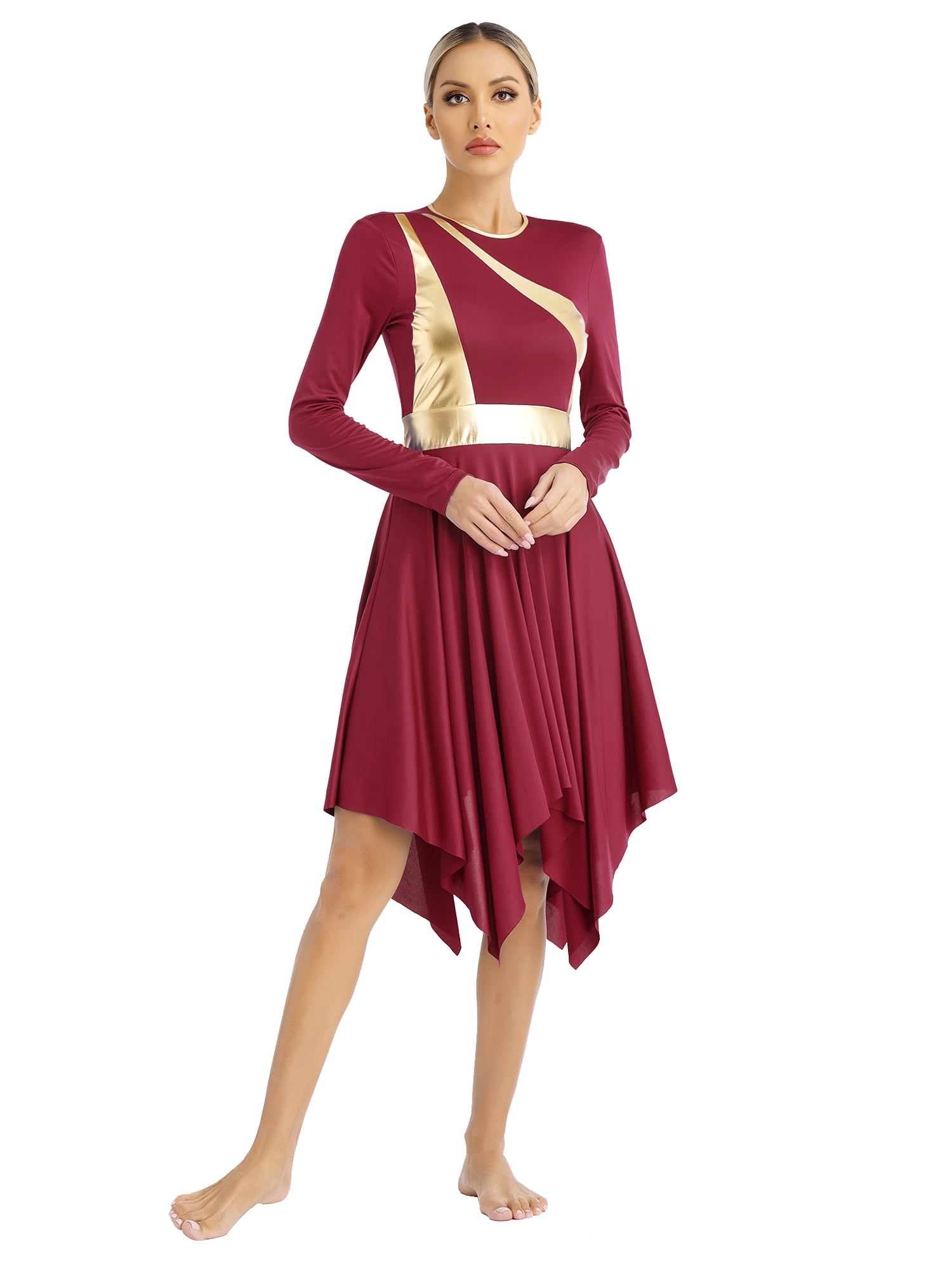 YiZYiF Women's Liturgical Praise Dance Dress Metallic Color Block ...