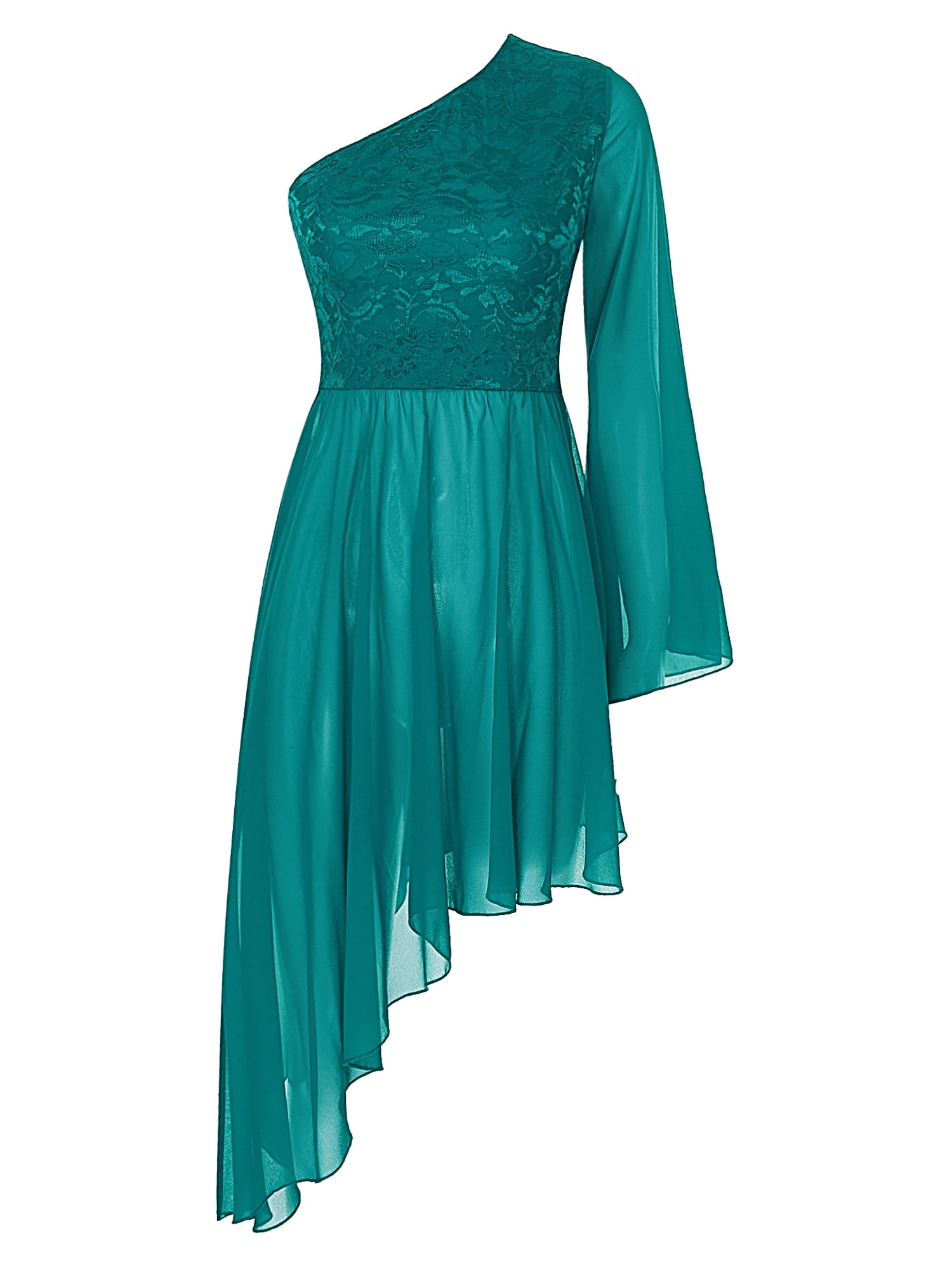 YiZYiF Women's Praise Dance Dress One Shoulder Flared Sleeve High Low ...