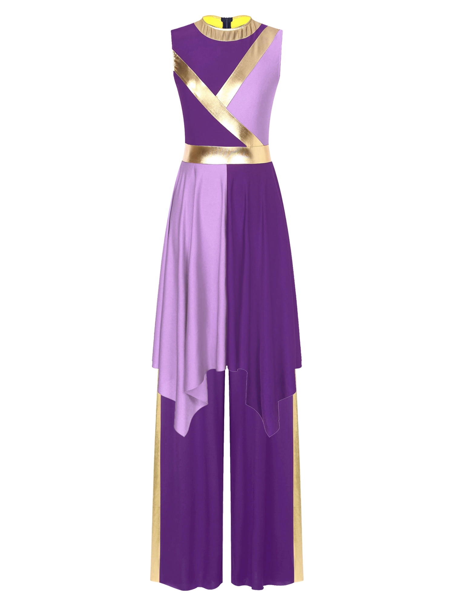 YiZYiF Women's Praise Dance Outfit Asymmetrical Metallic Dress with ...