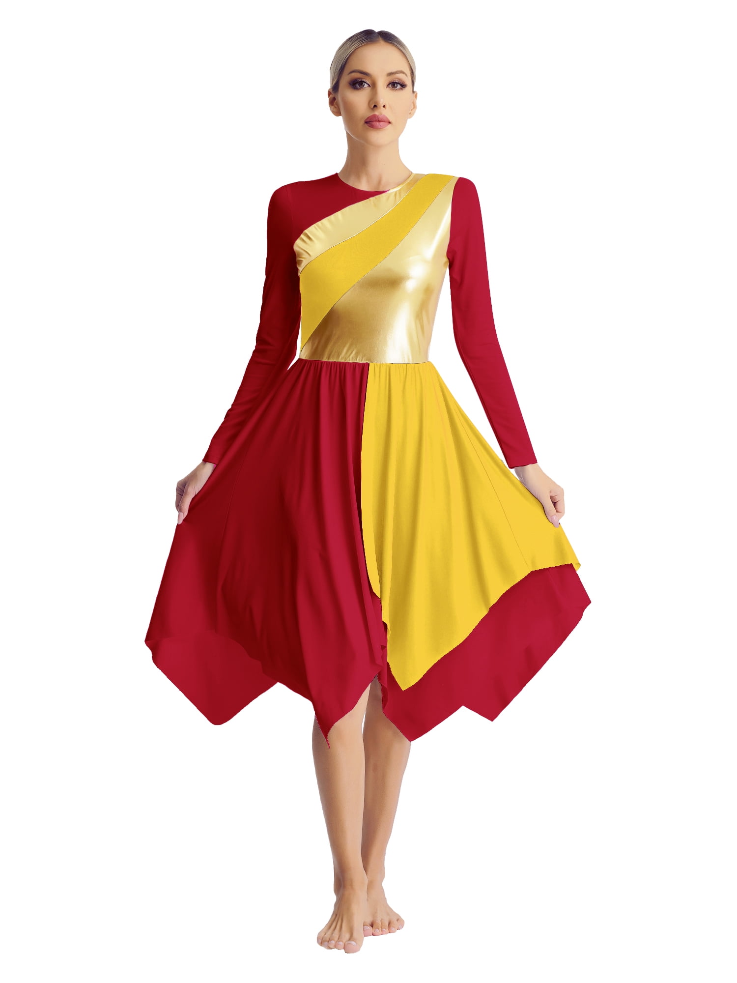 YiZYiF Women's Praise Lyrical Dance Dress Asymmetric Liturgical Dancewear Church Worship Prayer ...