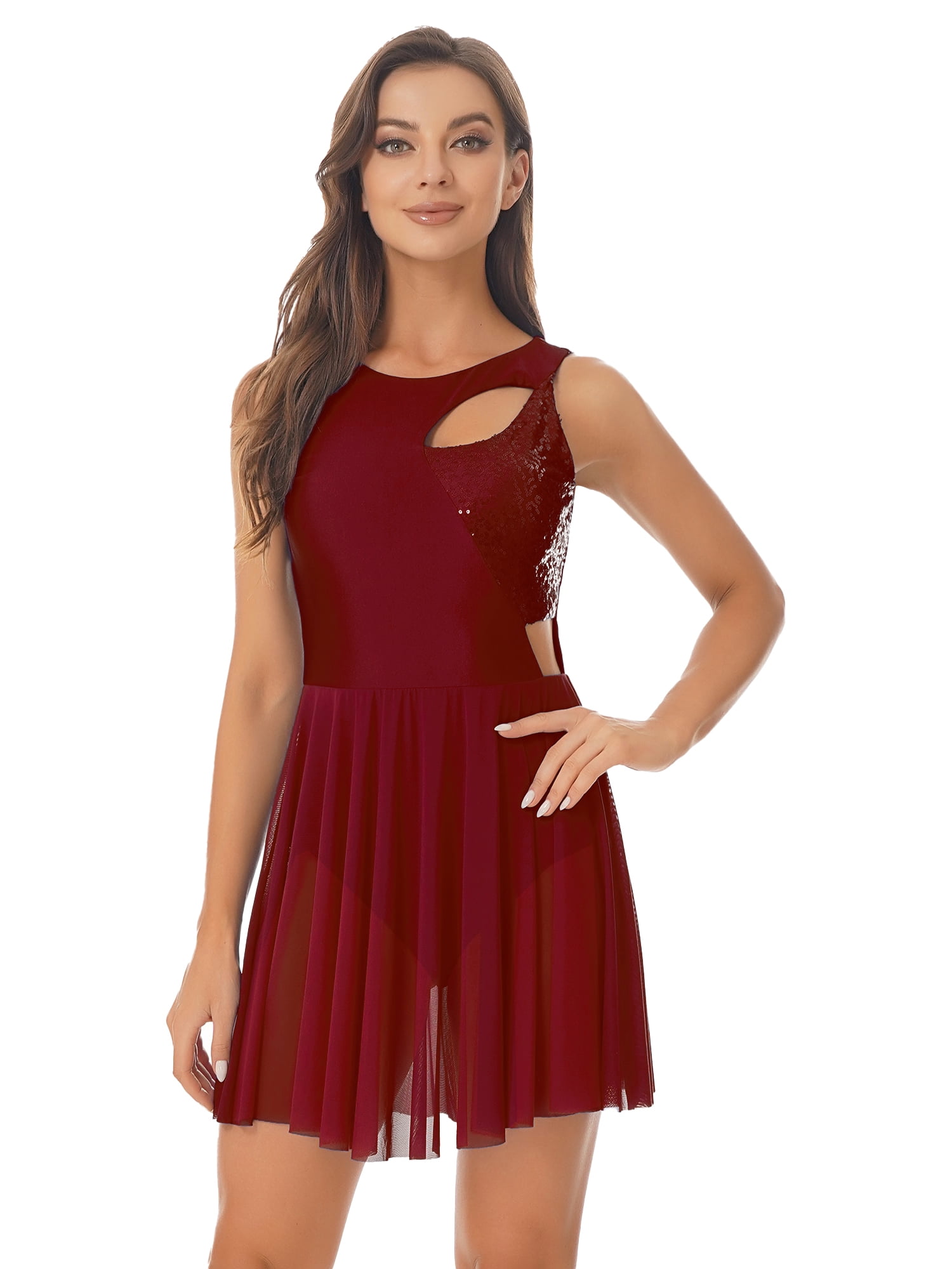 YiZYiF Womens Asymmetrical Mesh Ballet Dance Maxi Dress with Built-In ...