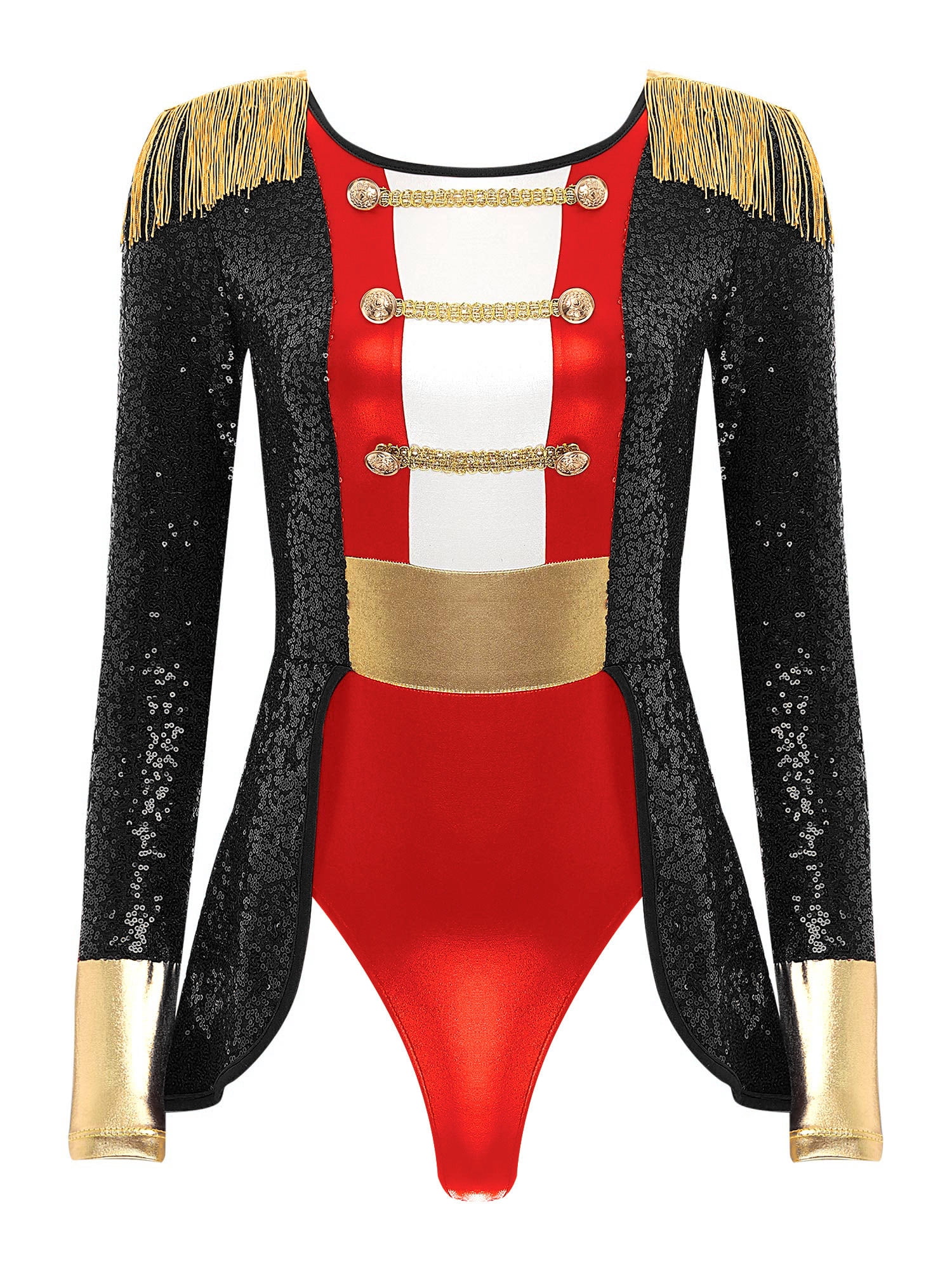 YiZYiF Womens Circus Ringmaster Long Sleeve Allover Sequin Bodysuit ...