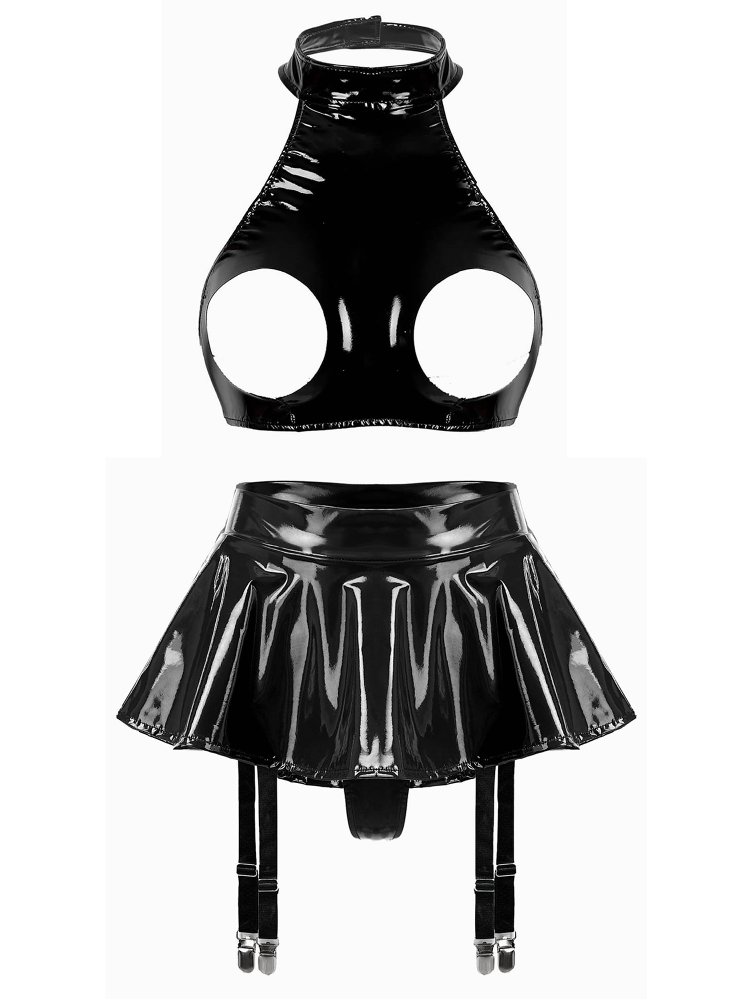 YiZYiF Womens Exotic Lingerie Set Patent Leather Open Cups Bra with ...