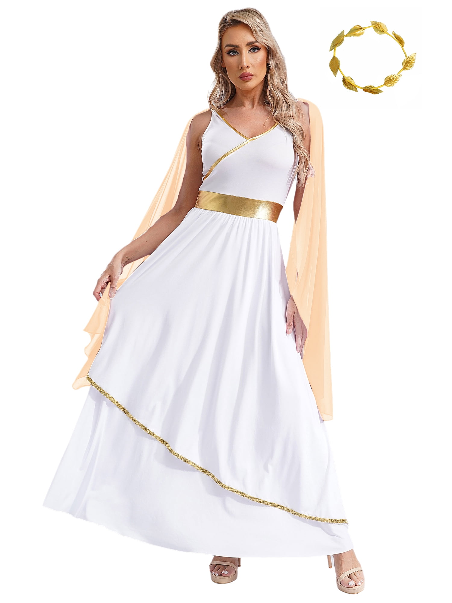 YiZYiF Womens Greek Goddness Costume Ancient Greece Queen Gold Trim ...