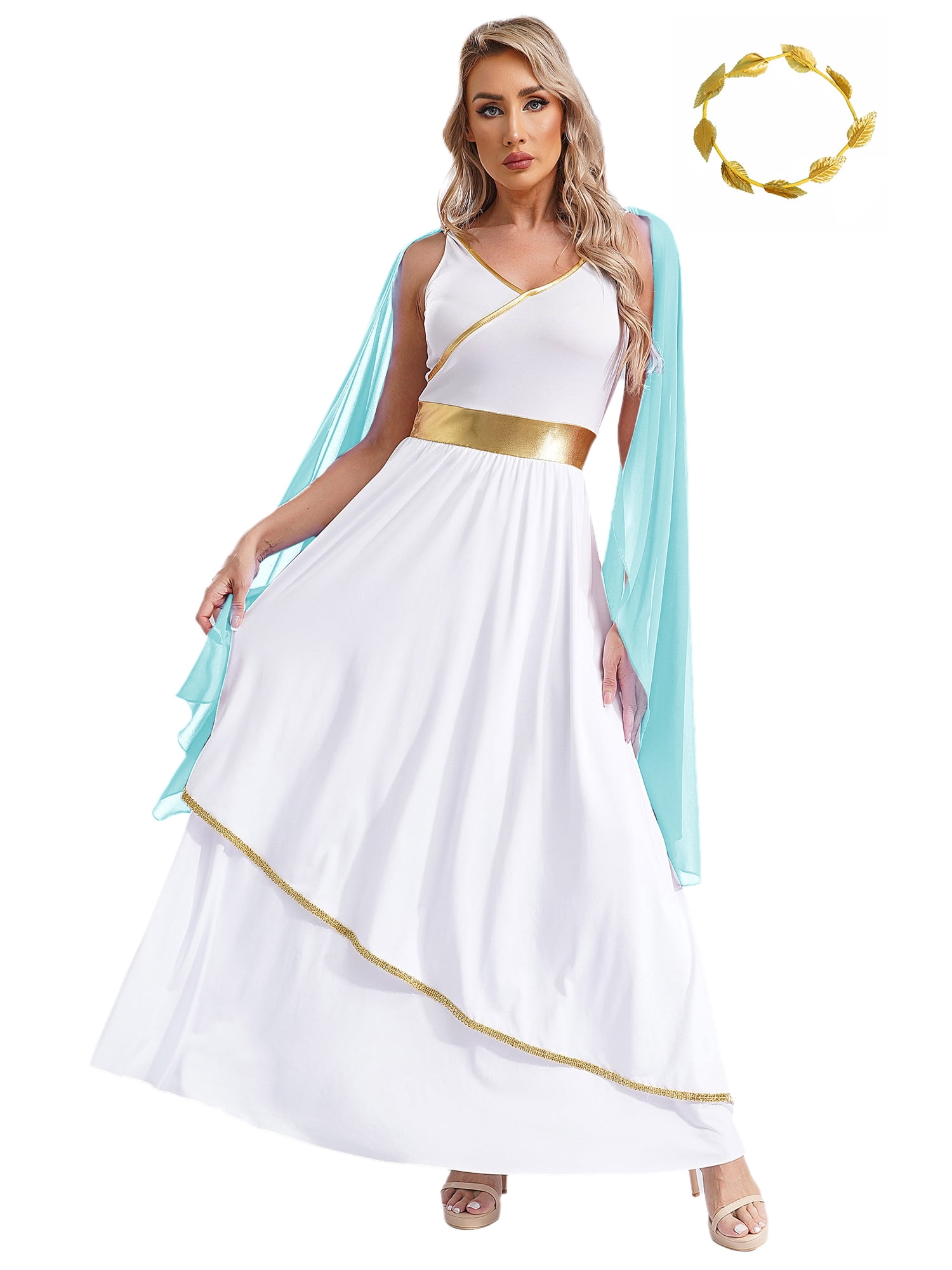 YiZYiF Womens Greek Goddness Costume Ancient Greece Queen Gold Trim ...