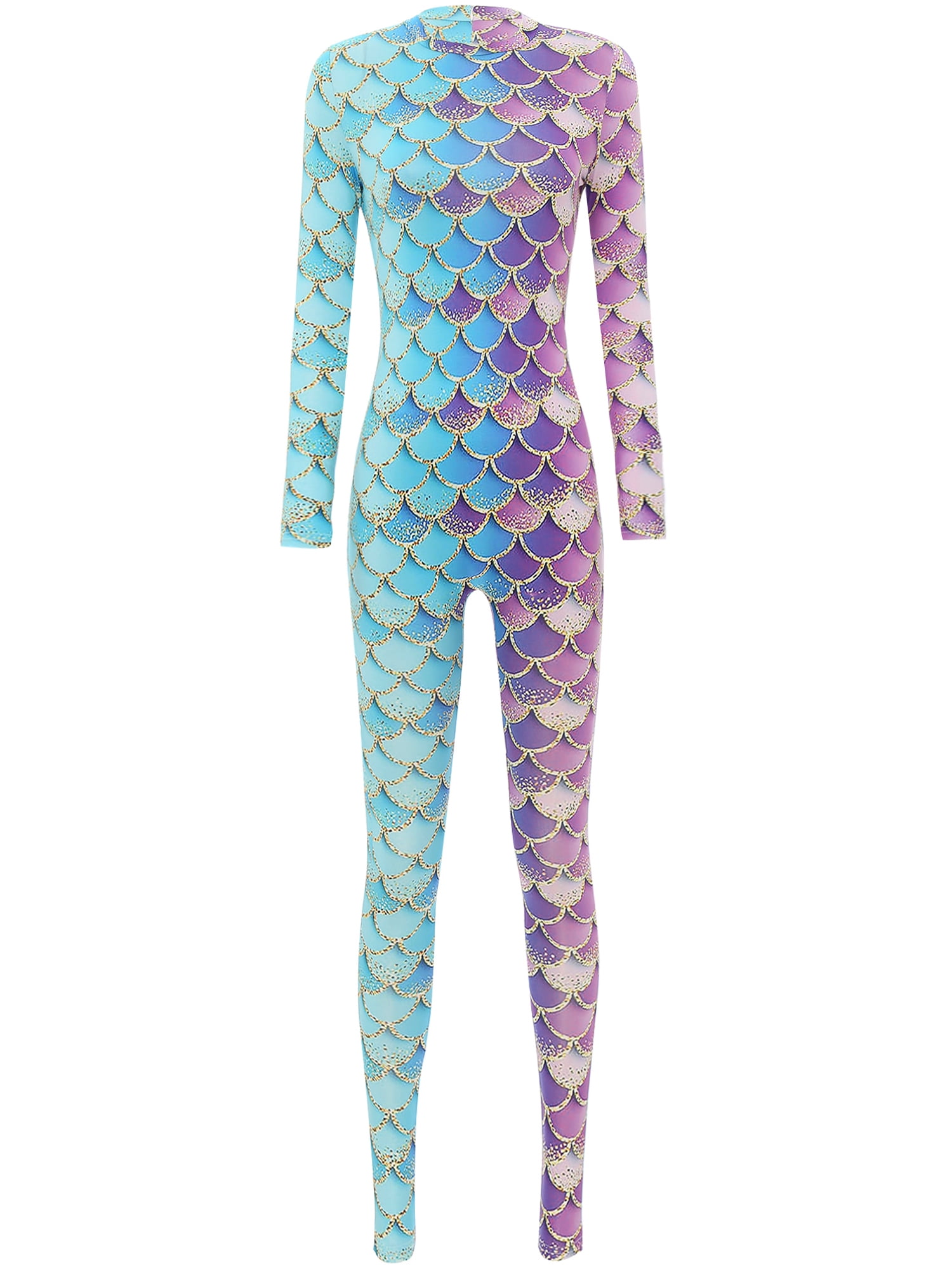 YiZYiF Womens Mermaid Costume Fish Scale Print Jumpsuit One Piece Long ...