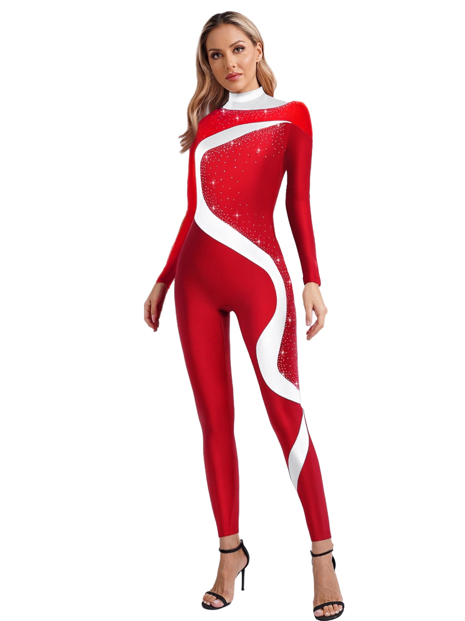 YiZYiF Womens Rhinestone Unitard One Piece Dance Bodysuit Gymnastics ...