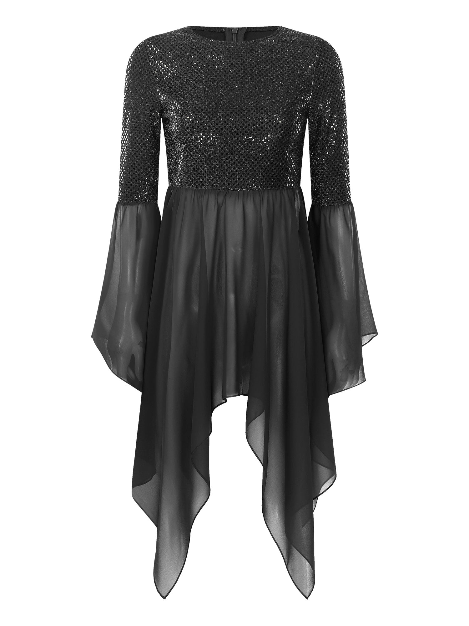 YiZYiF Womens Sequins Chiffon Praise Dance Tunic Overlays Tops Flare ...