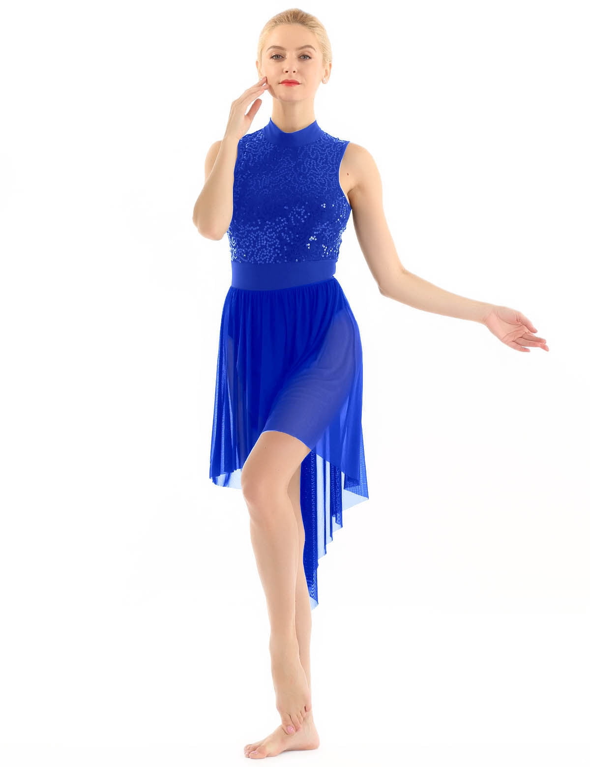 YiZYiF Womens Sequins Dance Leotard Dress Lyrical Modern High-Low ...