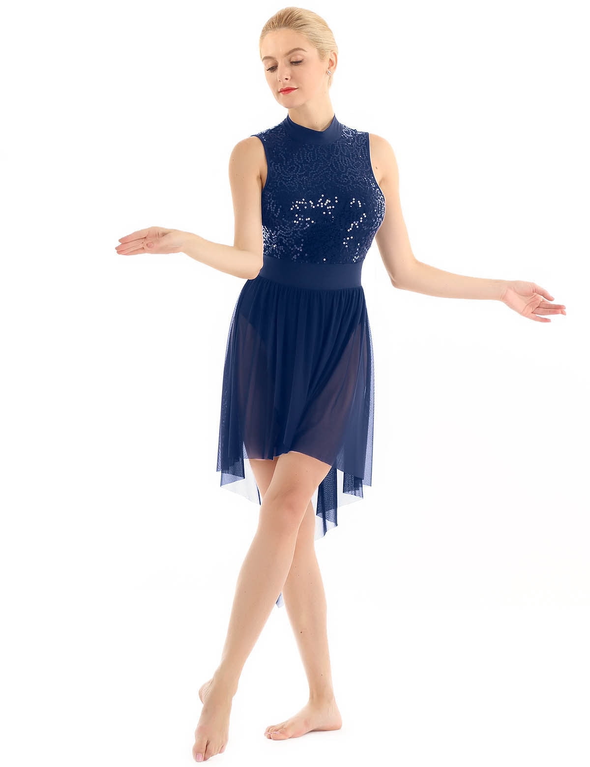YiZYiF Womens Sequins Dance Leotard Dress Lyrical Modern High-Low ...