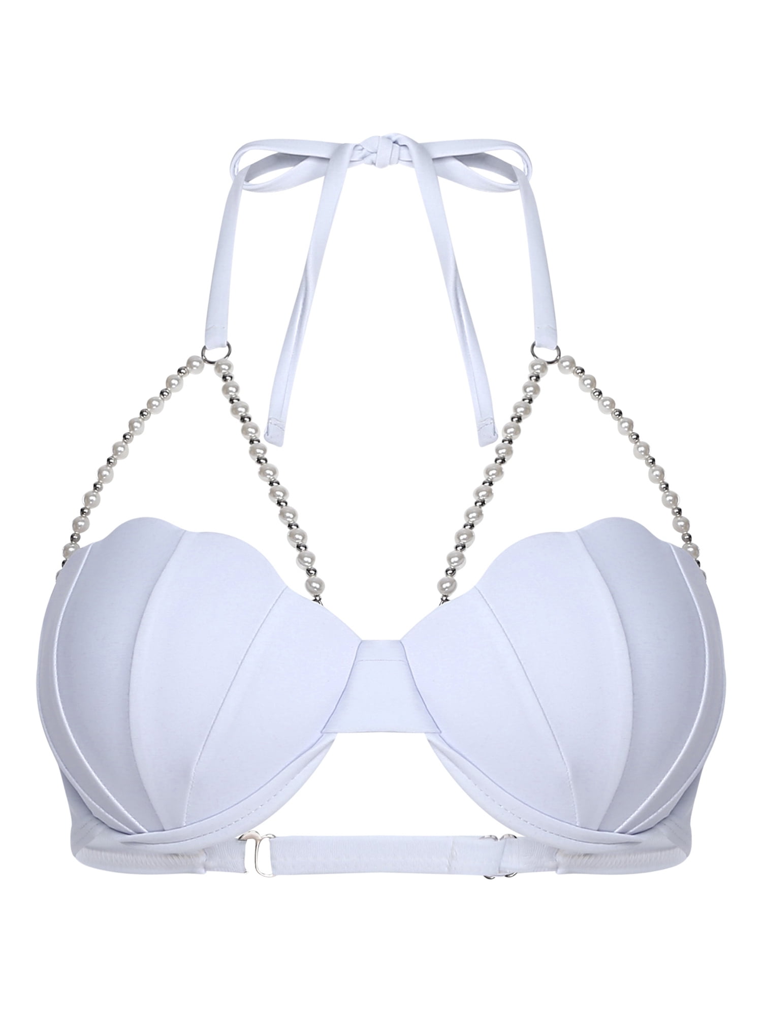 YiZYiF Womens Shiny Halter Neck Sea Shell Mermaid Bra Top with Pearl ...