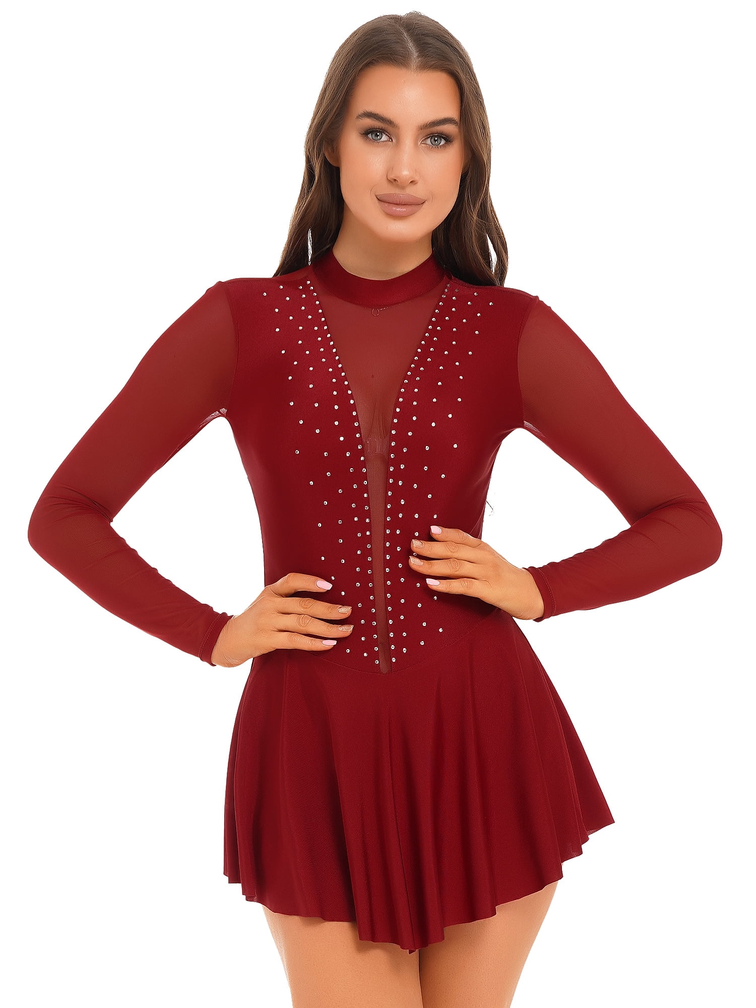 YiZYiF Womens Sparkly Rhinestone Cutout Back Dress Sheer Mesh Long ...