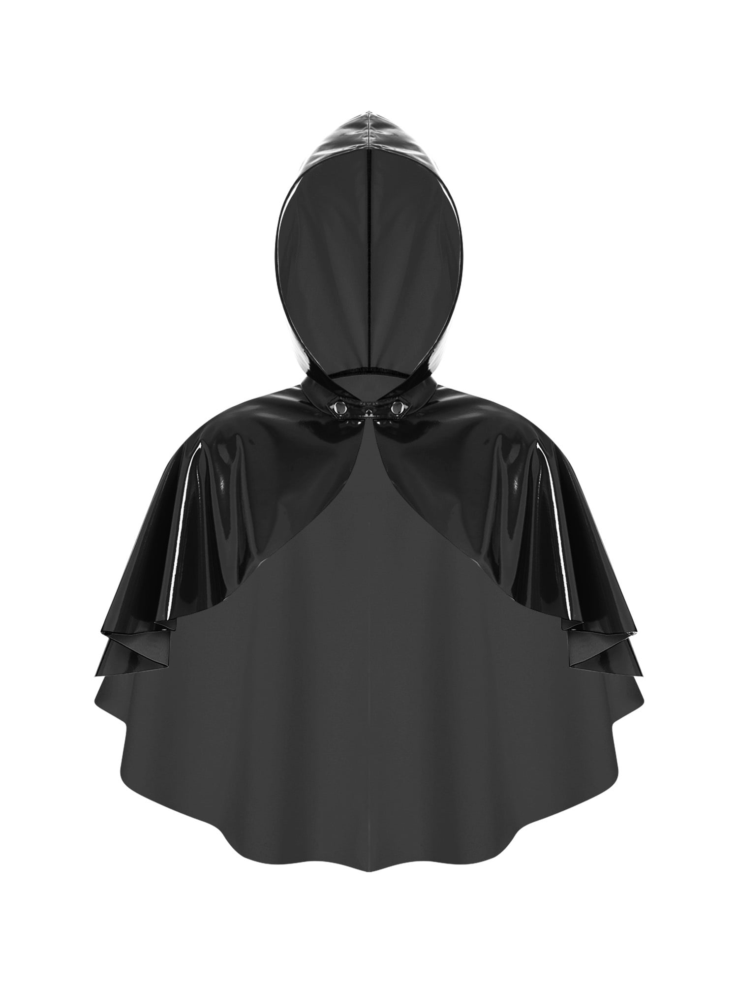 YiZYiF Womens Wet Look Patent Leather Hooded Cloak Front Pressing ...