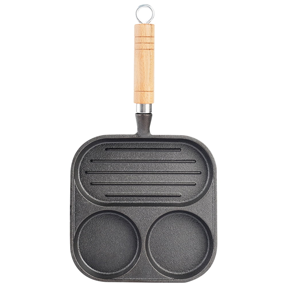 YiaNXan Cast Iron Kitchen Egg Frying Pan 3 Section Divided Non-Stick ...