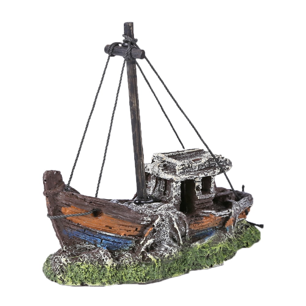 YiaNXan Creative Resin Simulation Boats Underwater Plants Ship Fish ...