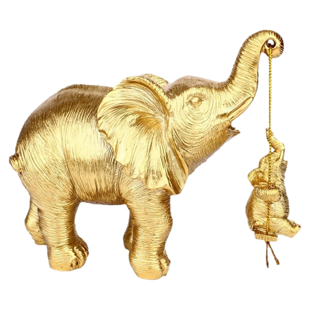 YiaNXan Gold/Silver Swing Mother Son Elephant Statue Resin Animal ...