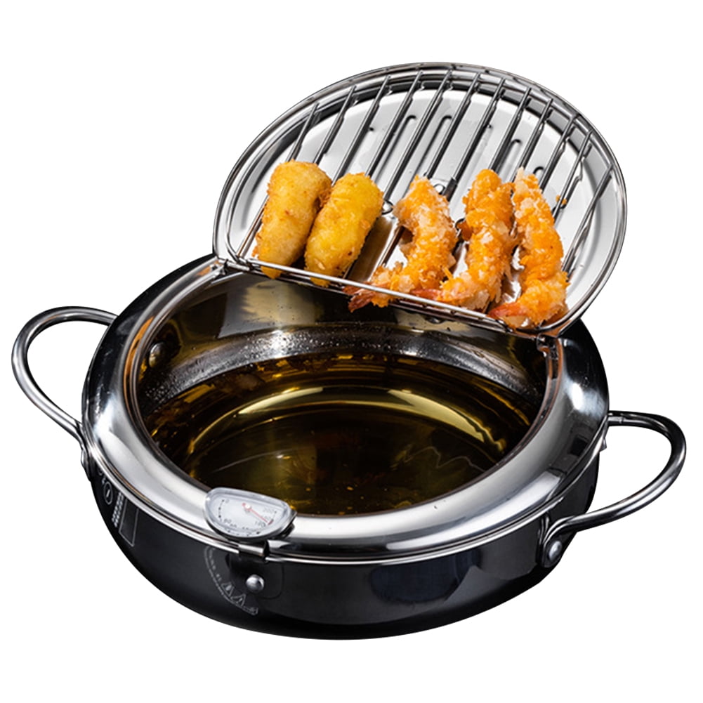 YiaNXan Japanese Style Tempura Fryer Pan with Thermometer Lid Oil Drip ...