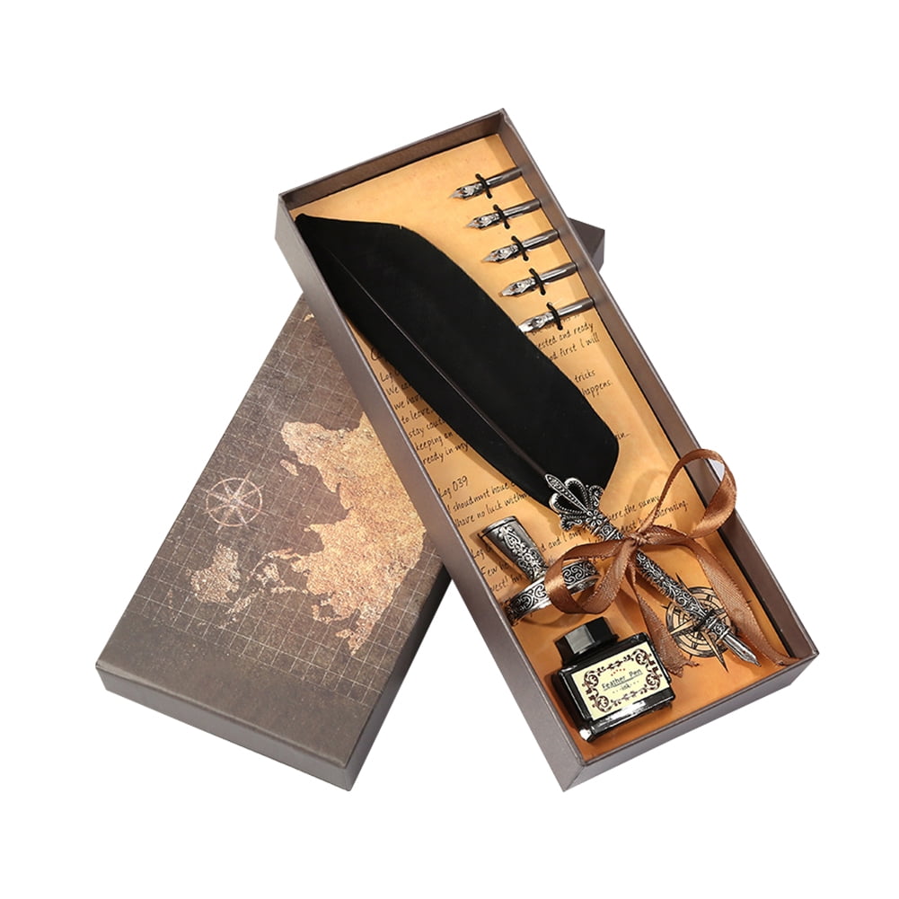 YiaNXan Portable Calligraphy Feather Dip Pen Writing Ink Bottle Office ...