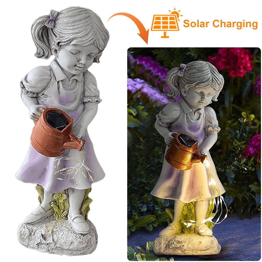 YiaNXan Solar Powered Girl Figurine Light Waterproof Girl Watering Pot ...