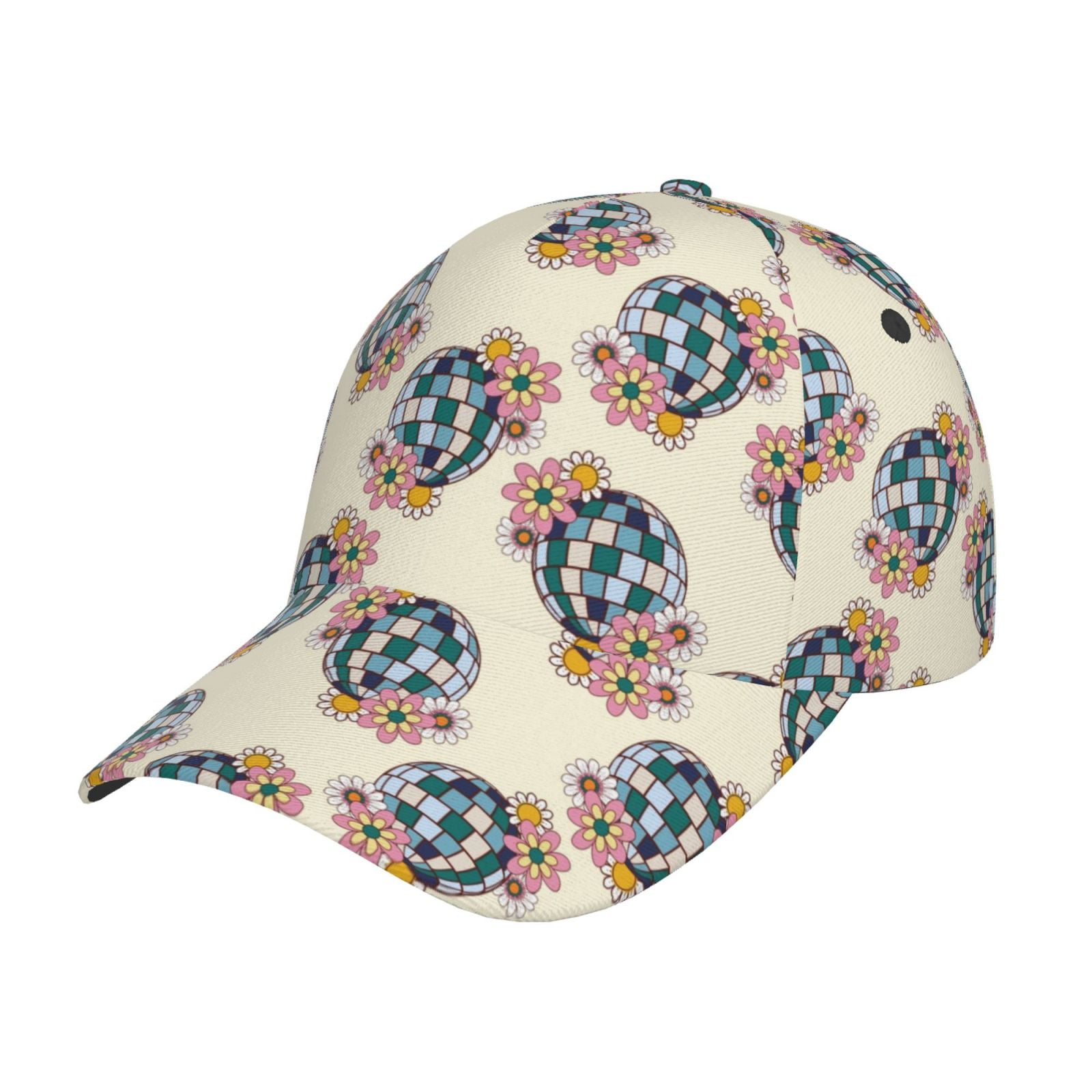 Yiaed 70s Disco Ball Print Cap Adjustable Size for Running Workouts and ...