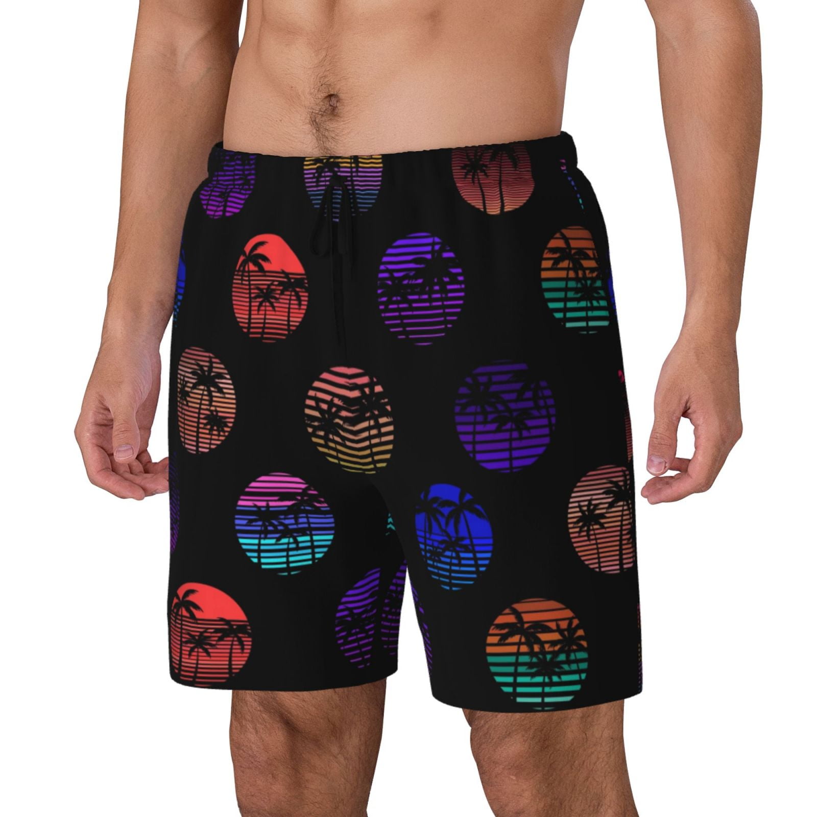 Yiaed 80s Style Palm Trees Print Mens Swim Trunks Bathing Suit ...