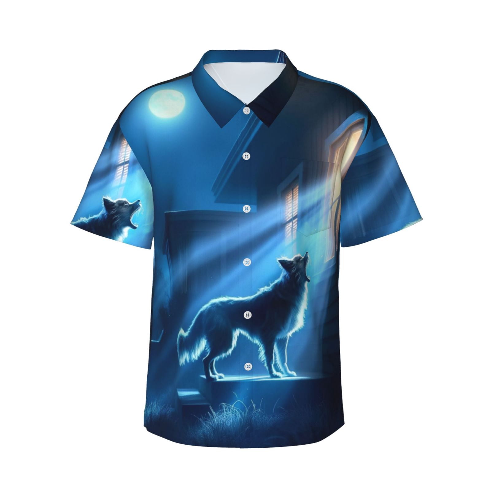 Yiaed A Wolf Barks Out A Window Print Hawaiian Shirt for Men Short ...
