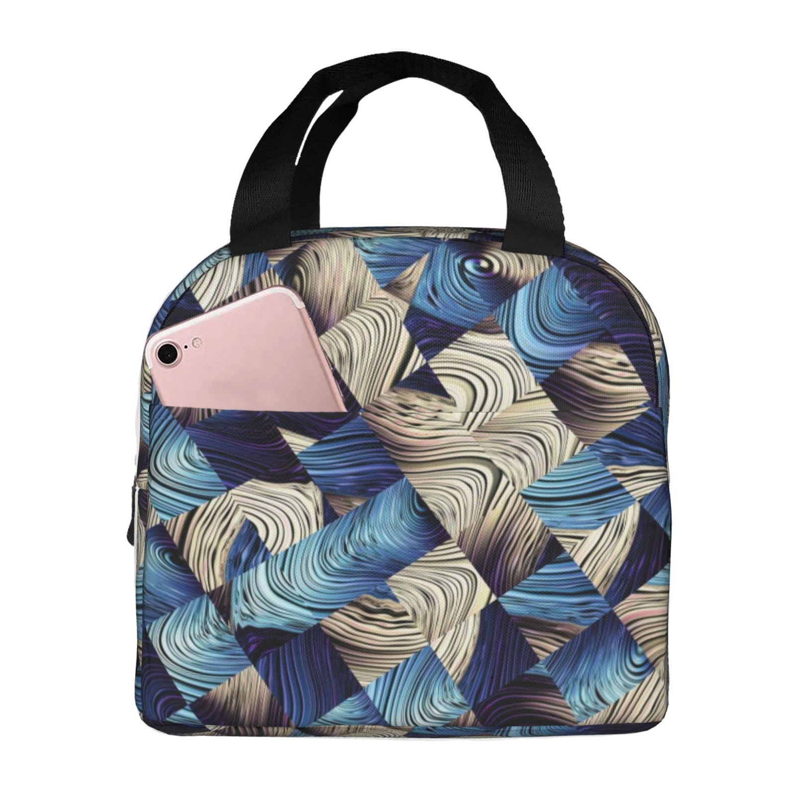 Yiaed Abstract Blue Squares Print Insulated Lunch Bag Reusable Cute ...