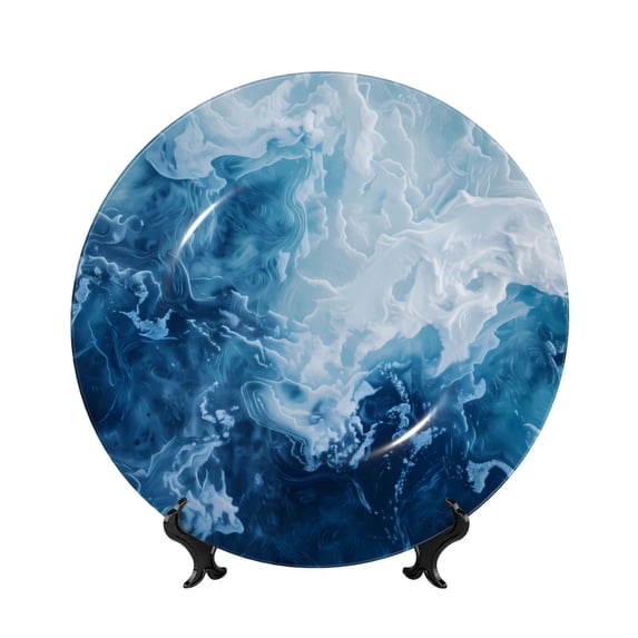 Yiaed Abstract Ocean Waves Print Bone China Decorative Plate Ceramic ...