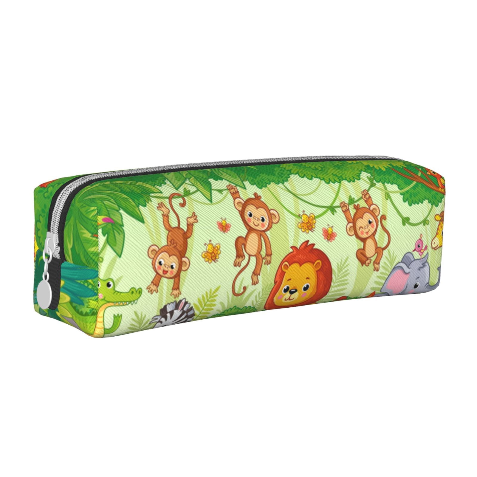 Yiaed African Animals in the Jungle Print Leather Pencil Case - Leather ...