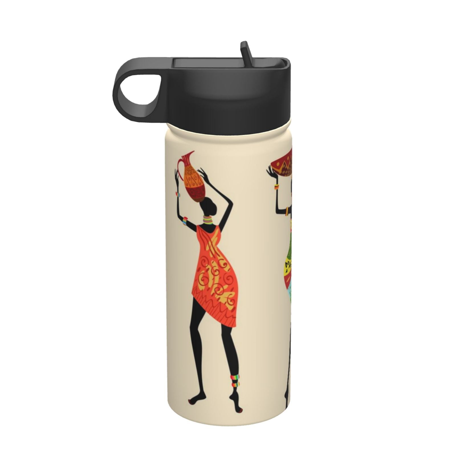 Yiaed African Women Print Water Bottle with Straw Lid, Stainless Steel ...