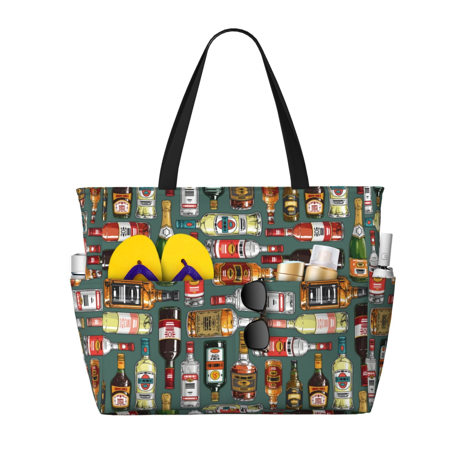 Yiaed Alcohol Bottles Print Large Capacity Beach Travel Bag ...
