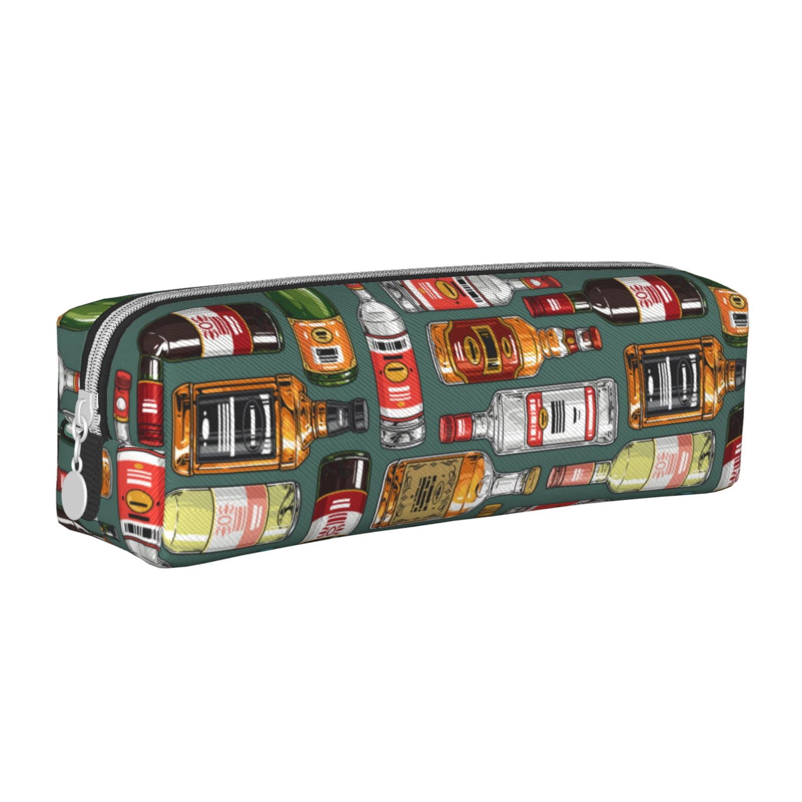 Yiaed Alcohol Bottles Print Leather Pencil Case - Leather Pen Pencil ...