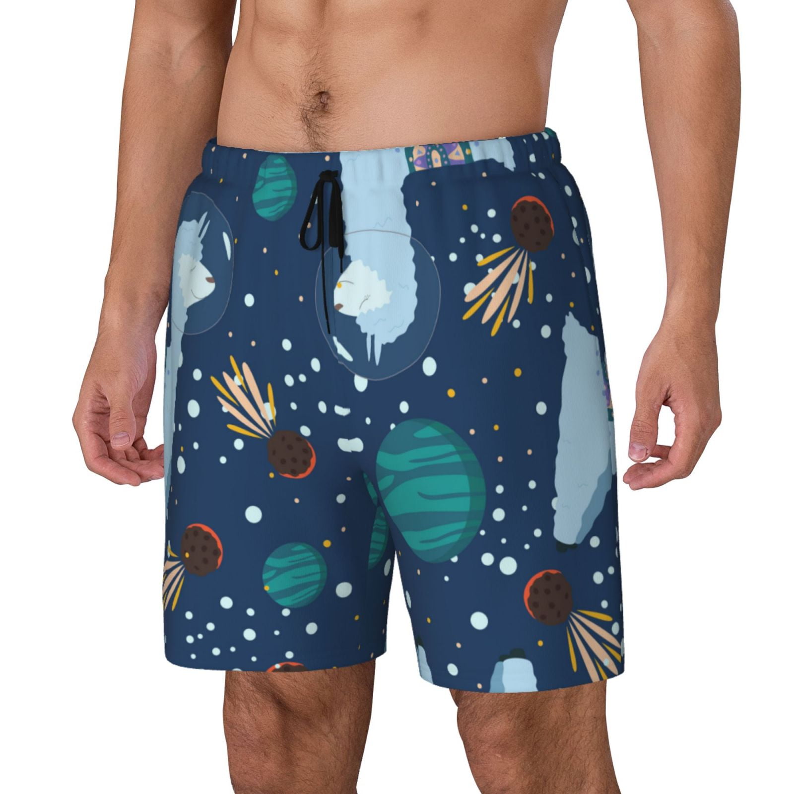 Yiaed Alpaca Astronaut in Space Print Mens Swim Trunks Bathing Suit ...