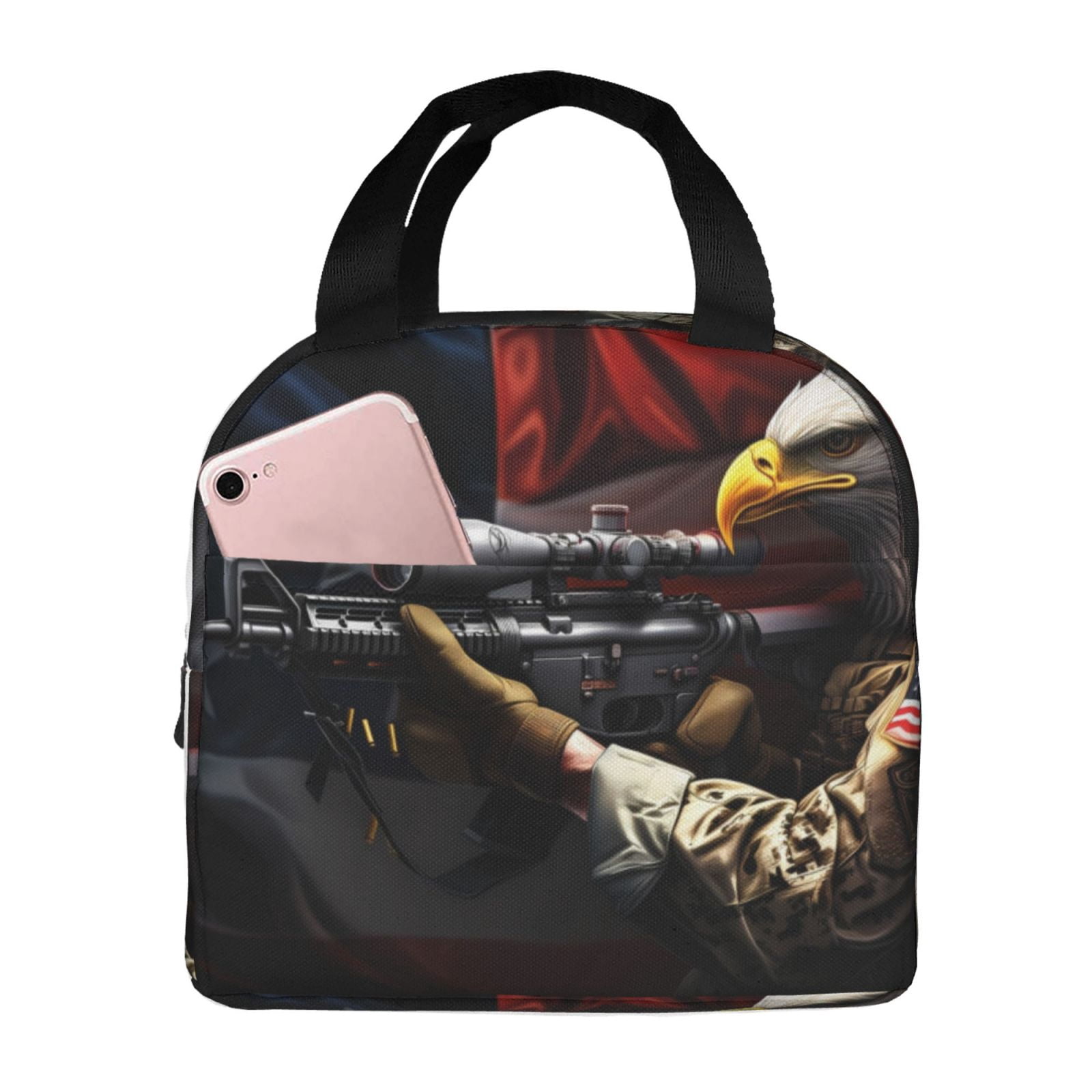 Yiaed American Bald Eagle Warrior Print Insulated Lunch Bag Reusable ...
