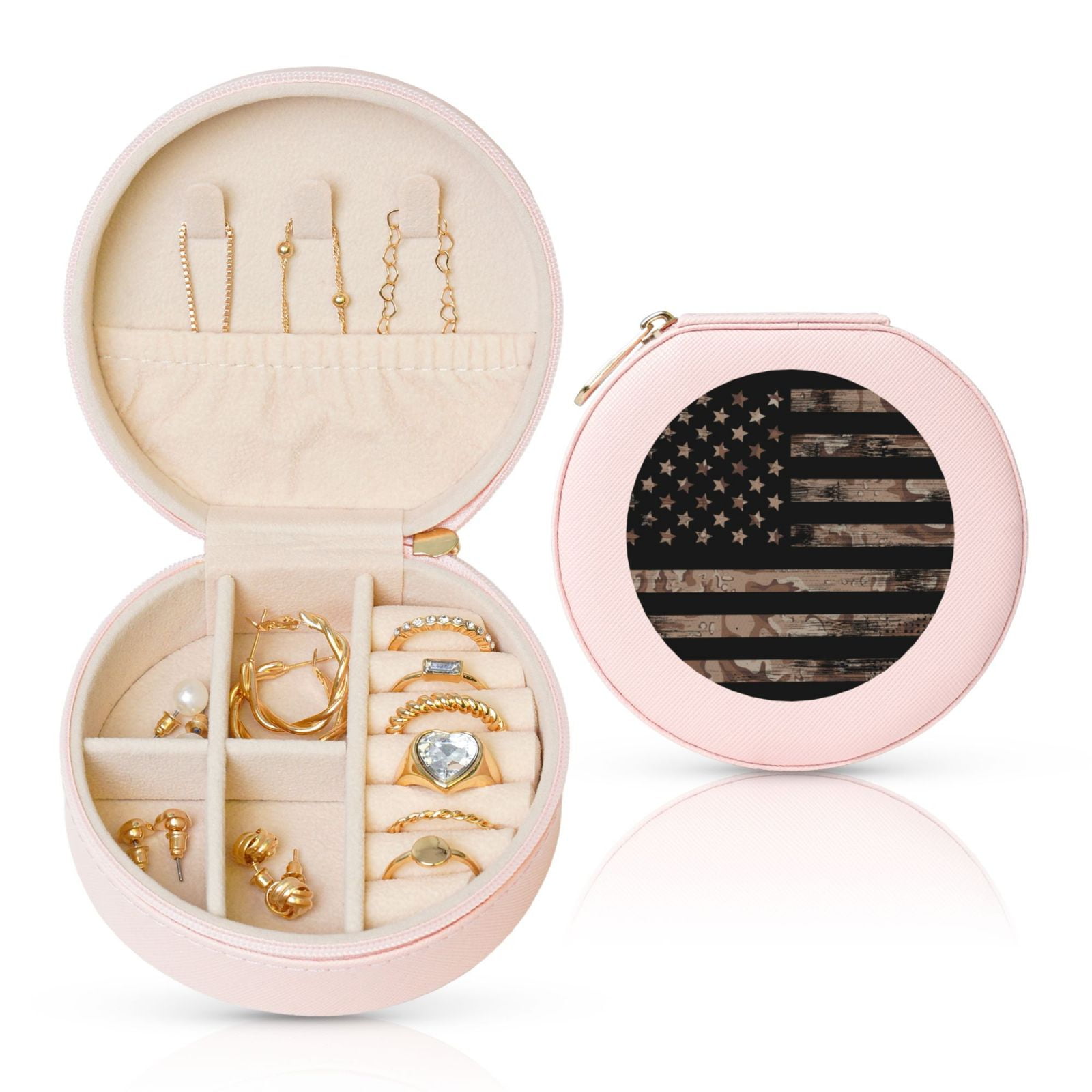 Yiaed American Flag with Desert Camouflage Print Travel Jewelry Case ...